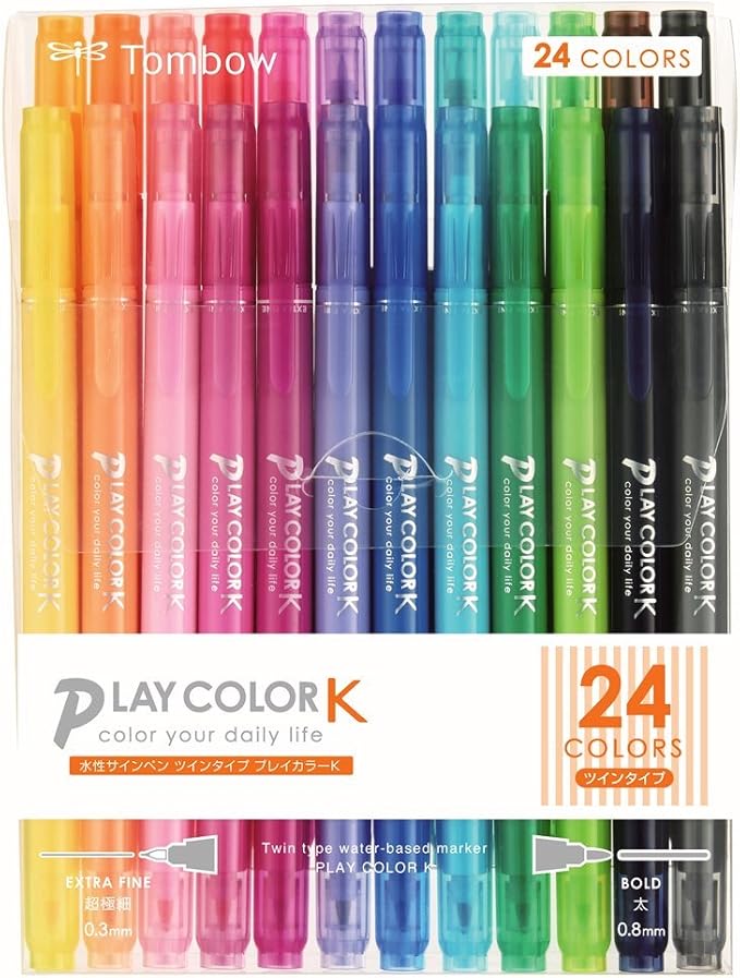 TOMBOW GCF-012 Water Based Sign Pen, 24 Colors (Thick & Extra Fine Twi ...